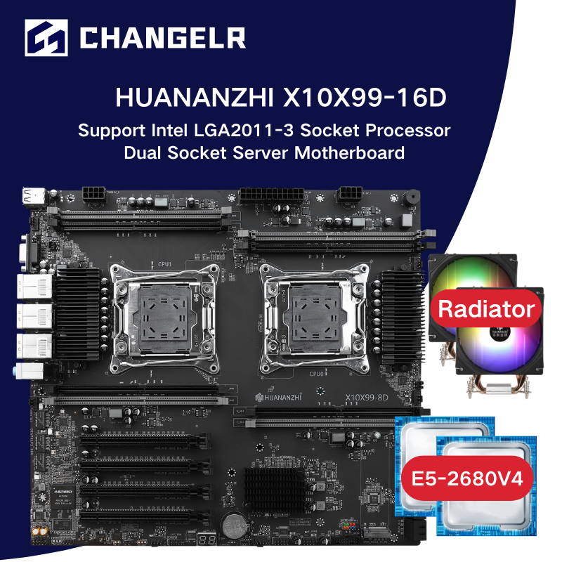 HUANANZHI X10X99-8D Материнские платы + радиатор*2pcs + E5-2680V4*2pcs, Поддержка Intel LGA2011-3 серверных процессоров