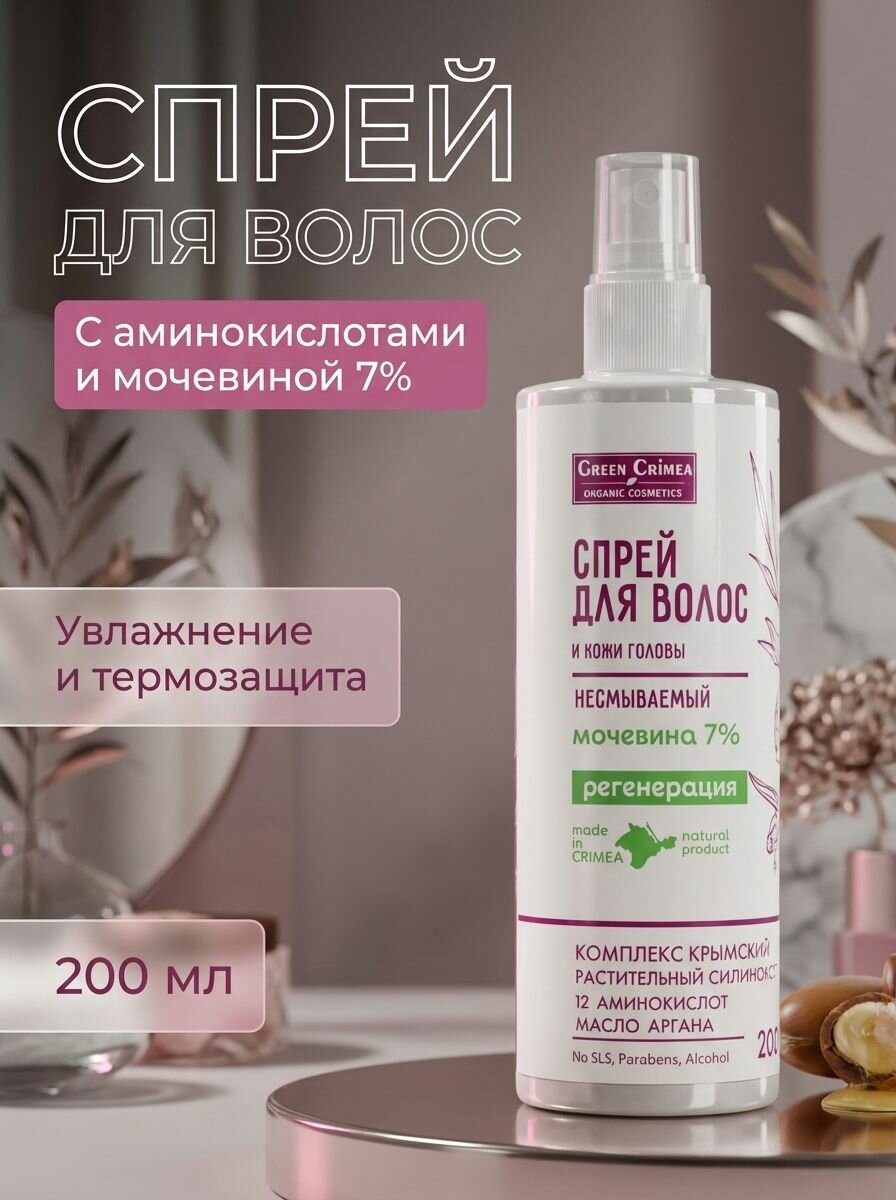 Несмываемый спрей для волос с мочевиной 7% и аминокислотами, увлажнение и термозащита, 200 мл