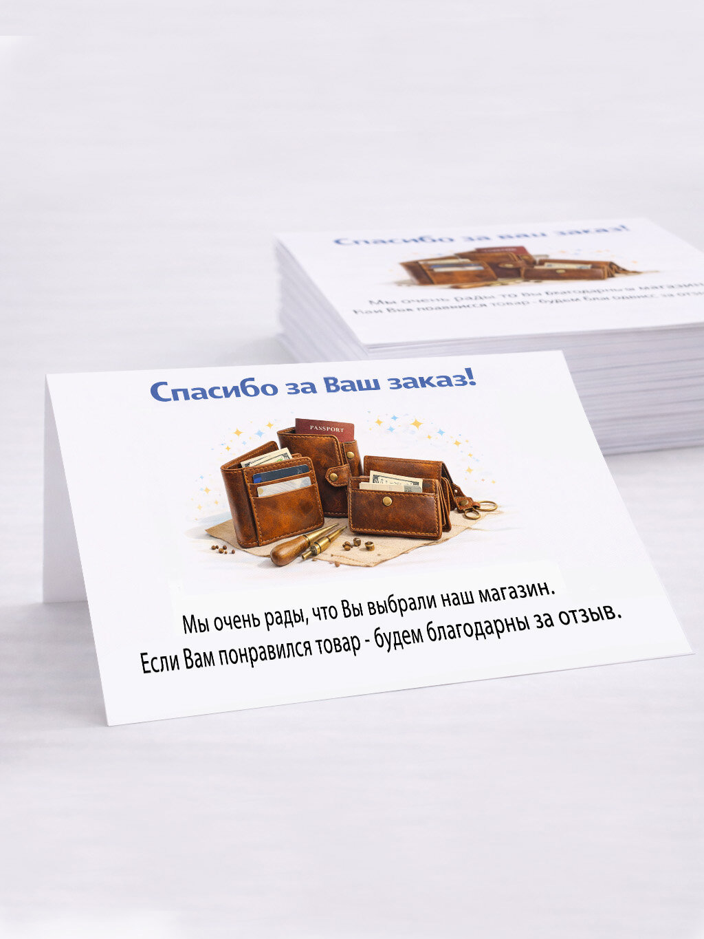 Карточка Спасибо за Ваш заказ, покупку, для изделий из кожи, ручная работа 9x5 см, 50 шт
