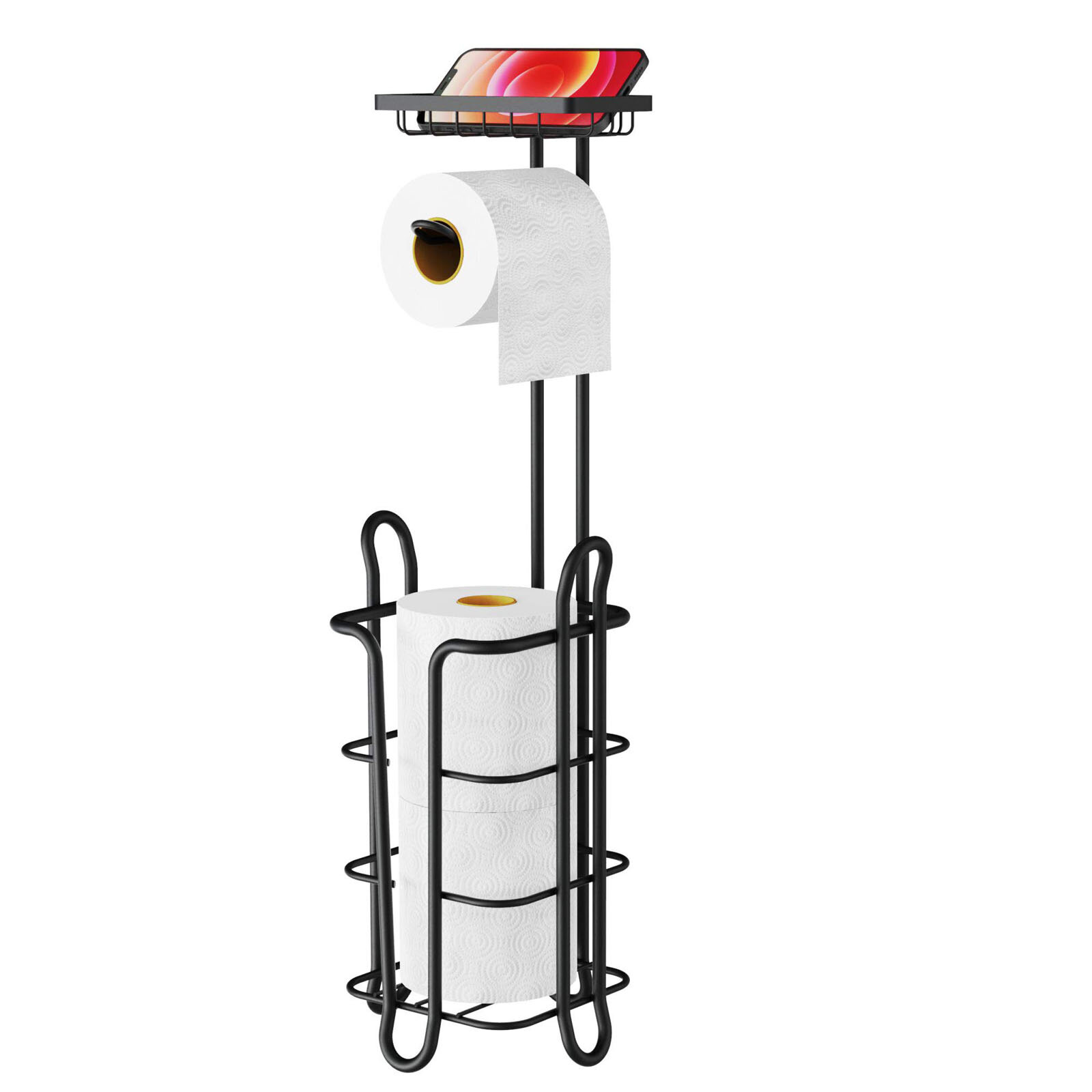Подставка для туалетной бумаги, Подставка для рулона туалетной бумаги со шкафчиком, Стойка для туалетной бумаги Черная с 4 выпуклыми ножками для хранения в ванной комнате, 2 упаковки, Размеры: 15.7 x 7.4 x 11.4 дюйма, Материал: прочный железо, Шкафчик