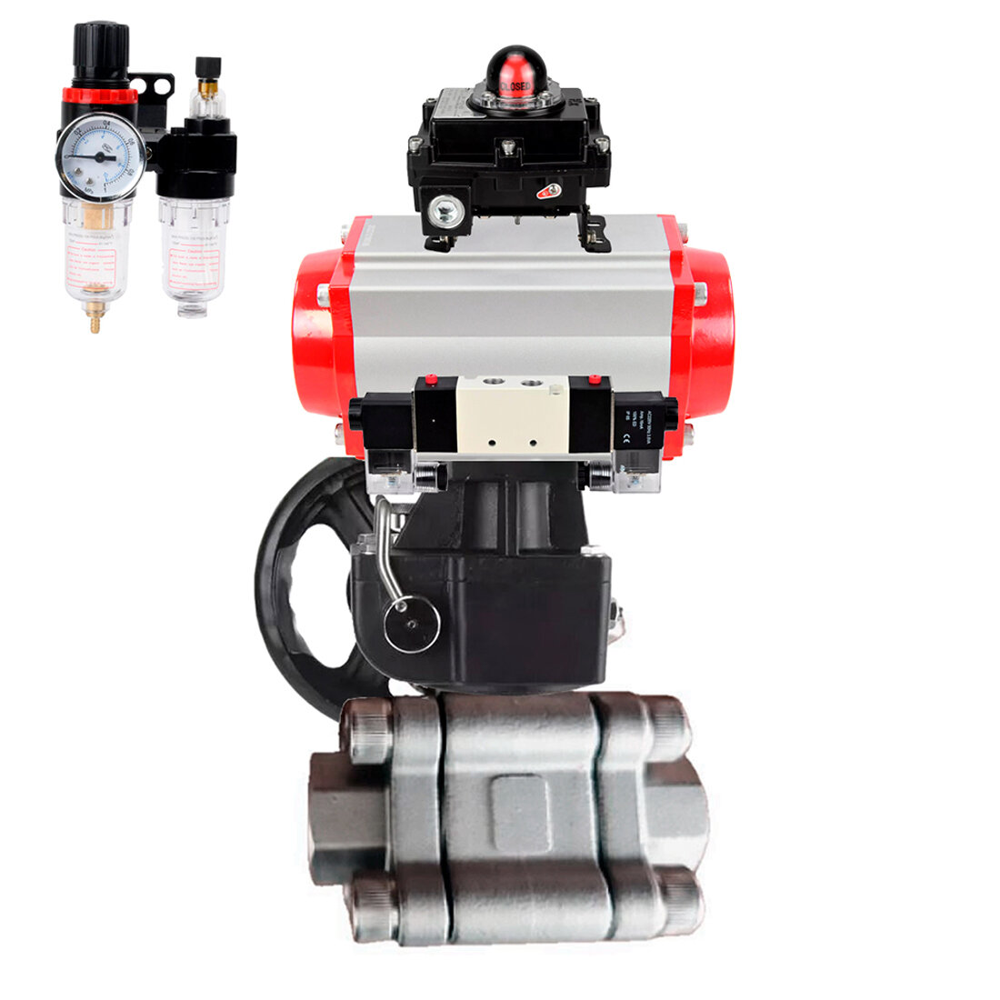 Кран шаровой DN.ru 316-316-PTFE-FP-SW-ISO-H Ду40 Ру63 полнопроходной, корпус - нерж. сталь SS316, под приварку, с пн. приводом DA-065, пн. распред. PND1-S2EM-52-2-T10-220VAC, БКВ LSB-410-02ExM12-250, дублером HDM-1, БПВ APU1-10-40-V08 (опрессовано)