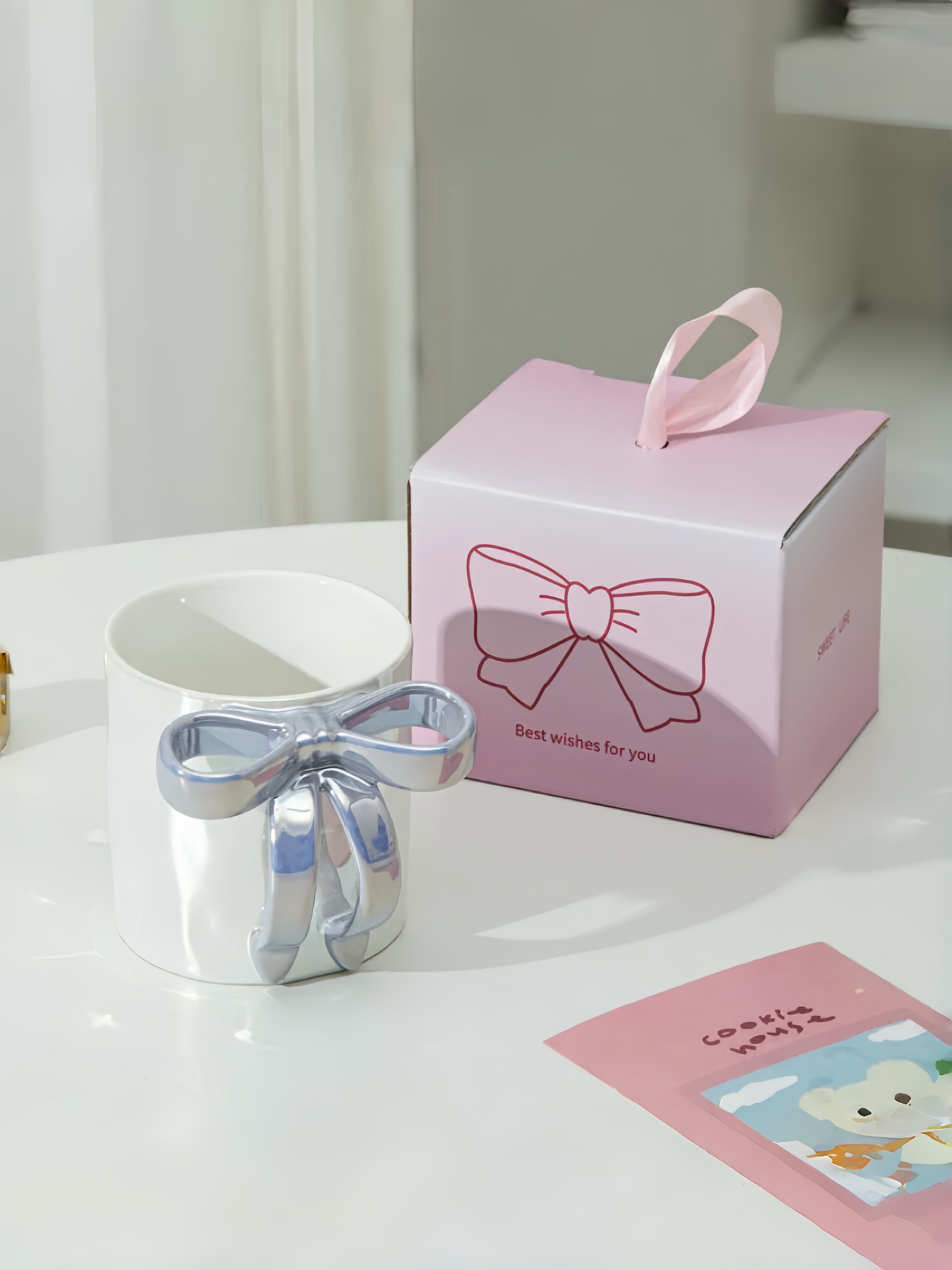 Кружка ZARA HOME "С бантом", подарочная упаковка, керамика, 350 мл, фиолетовая