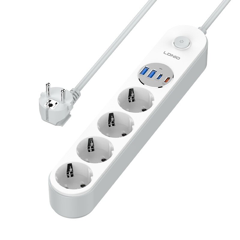 Сетевой фильтр LDNIO SE1-C, 4 евророзетки + 4 USB (USB-C 20W), мощность 2500 Вт, компактный корпус