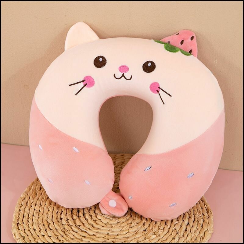 Подушка для шеи детская Котик Розовый / Комфортная и стильная детская подушка