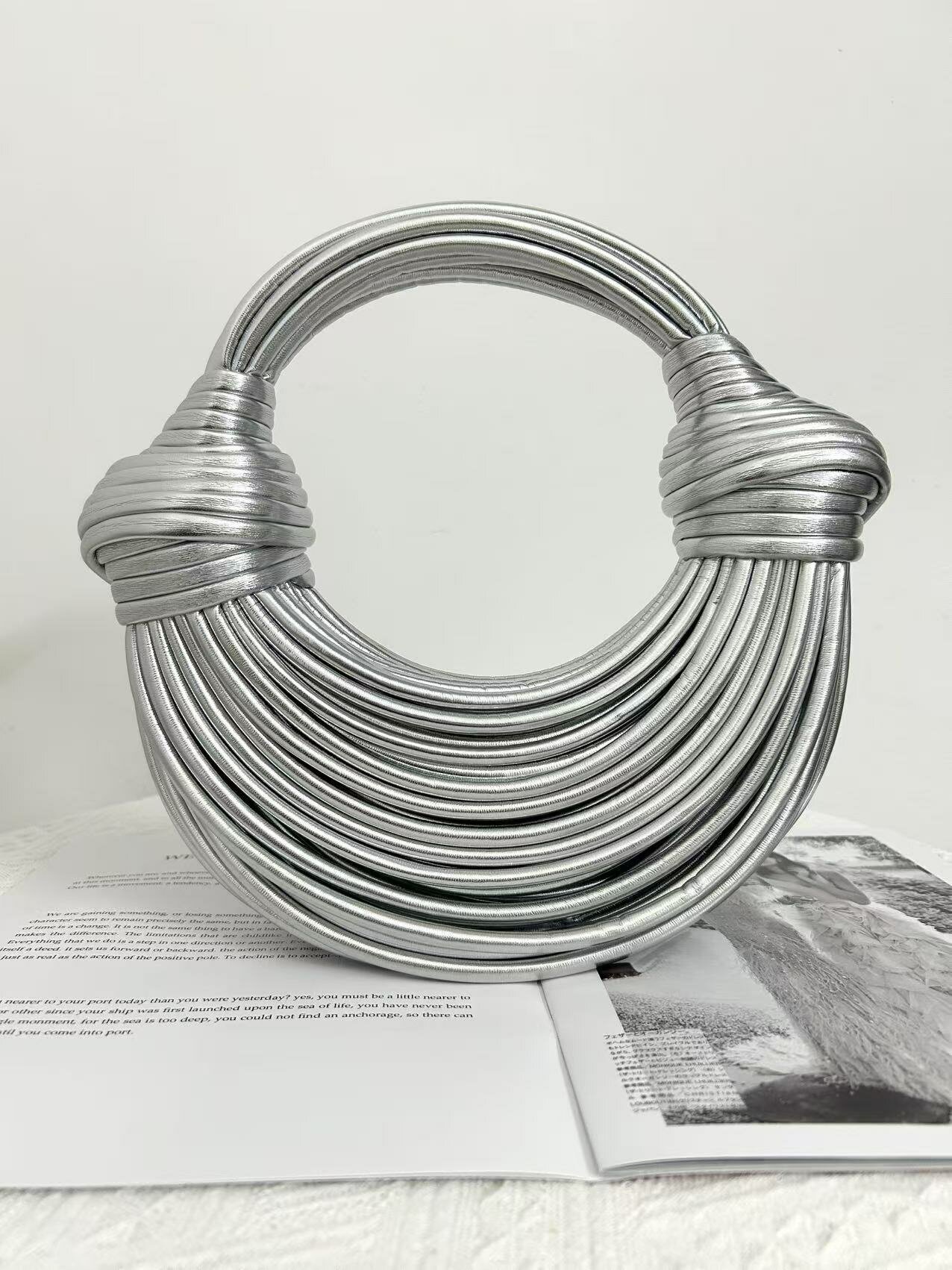 Кросс-бордерный хит продаж: новая модная сумка для лапши, индивидуальный дизайн, универсальная сумка для пельменей, ручная вязка, узелковая сумка через плечо для женщин