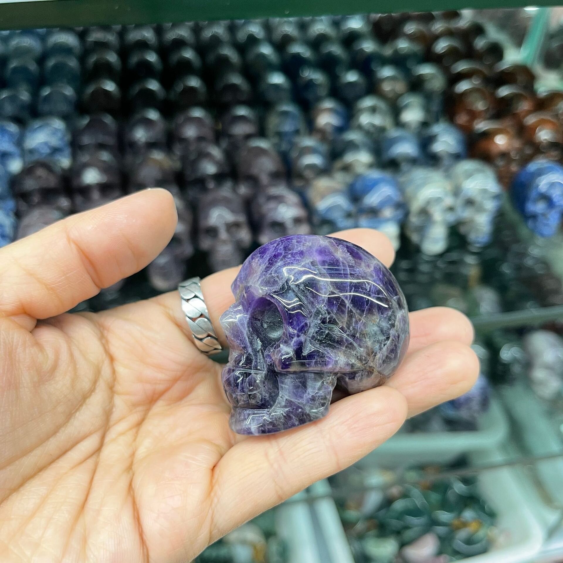 2inch Нефритовый Резной Череп Натуральный Необработанный Камень Полированный Призрачный Голова Хэллоуинское Украшение Кристальный Череп Орнамент