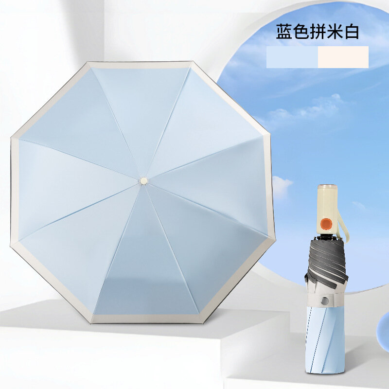 Оптовая продажа полностью автоматических зонтов в японском и корейском стиле для женщин, двойного использования для солнца и дождя, складной зонт с черным покрытием для защиты от солнца, рекламный зонт