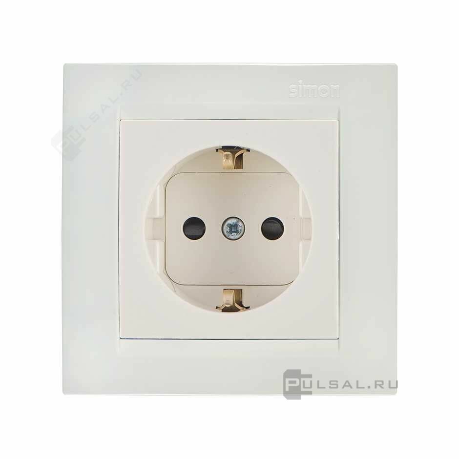 Розетка Simon с заземляющим контактом без шторок пластмасса слоновая кость