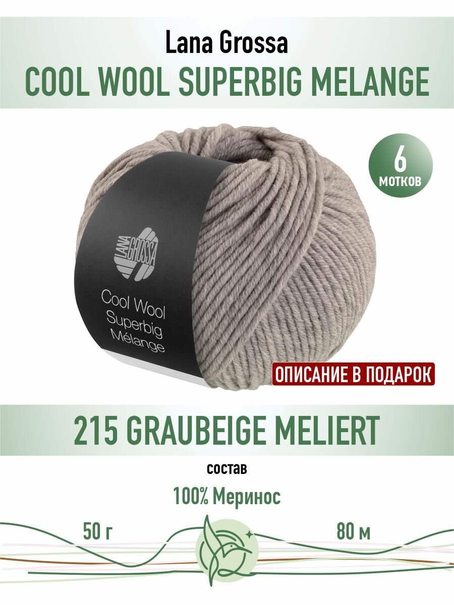 Пряжа для вязания Lana Grossa Cool Wool Superbig Melange (215) 6 мотков по 50 г/80 м
