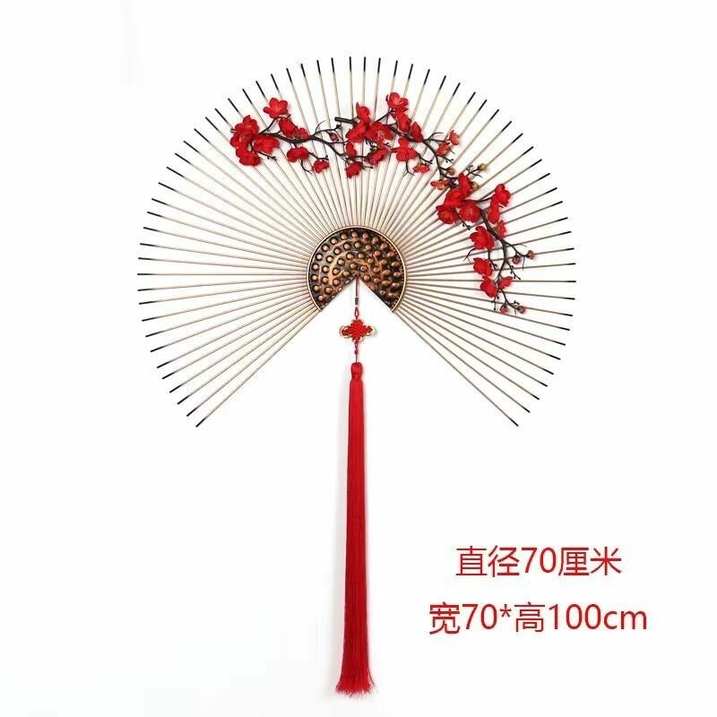 Новая китайская стильная железная художественная настенная декорация в виде веера с цветами сливы, подвесное изделие для гостиной, дивана, телевизора, входной стены, креативное подвесное украшение, легкая роскошь