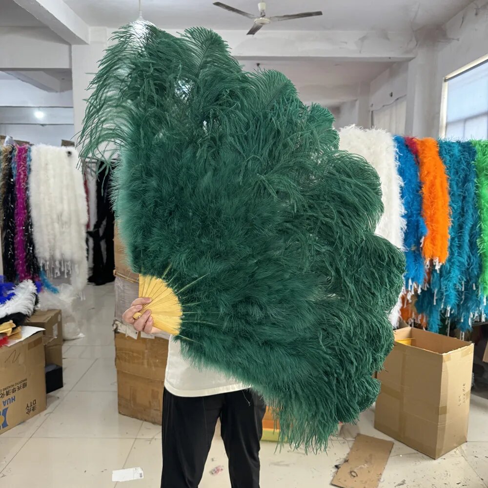 Красный складной веер из страусиных перьев Изумрудный, Dark Green, 130CM 2PCS