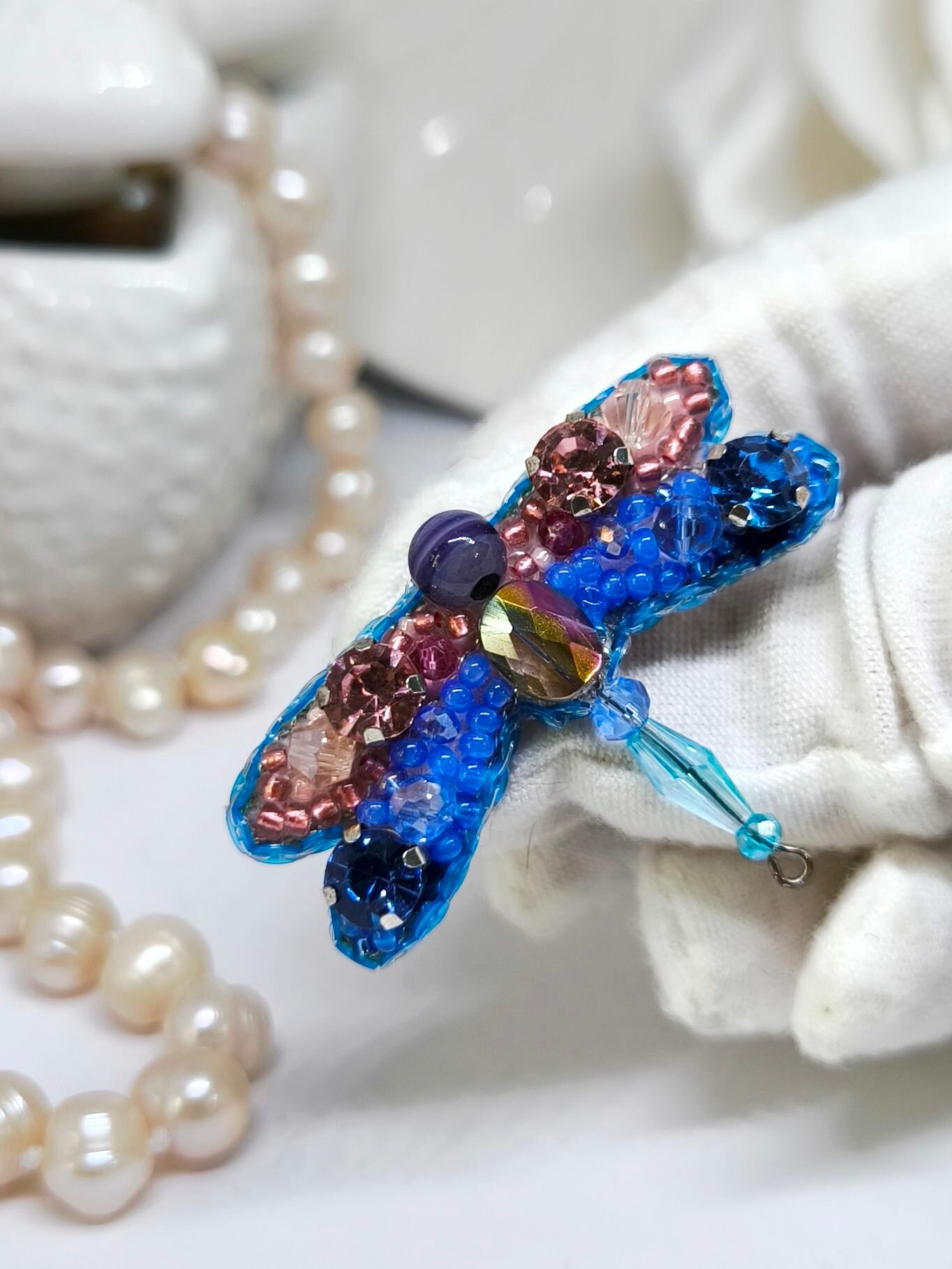 Брошь, стекло, кристалл, бисер