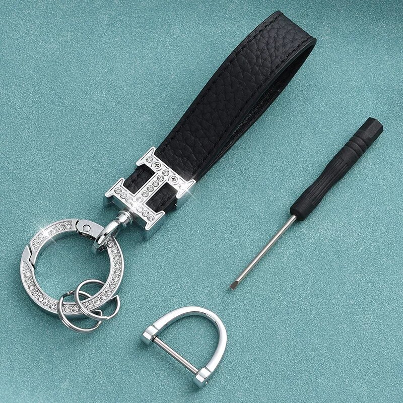 Ключ-браслет с диамантами из натуральной кожи, серебряный замок, черный цвет для элегантного автомобильного аксессуара