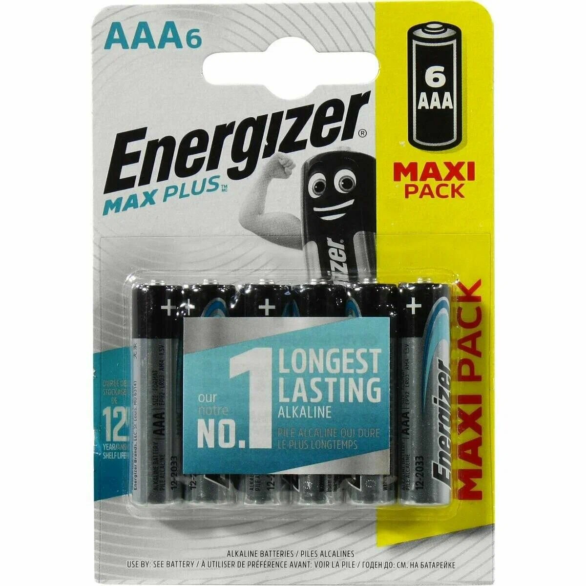 Батарейка мизинчиковая ENERGIZER LR03 AAA MAX PLUS 1.5В щелочная (алкалиновая) MAXI PACK 6 штук (бл6)