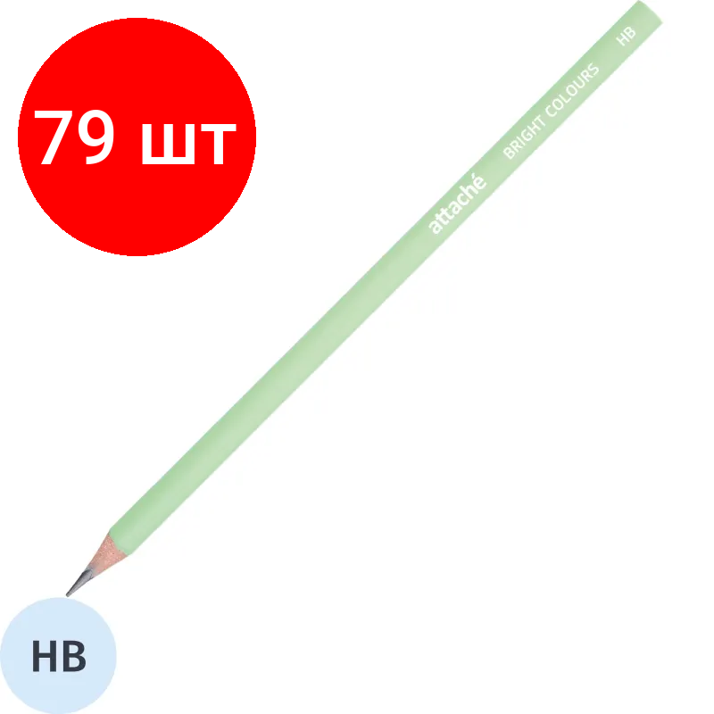 Комплект 79 штук, Карандаш чернографитный трехгр, Attache Bright colors, HB, зеленый корпус