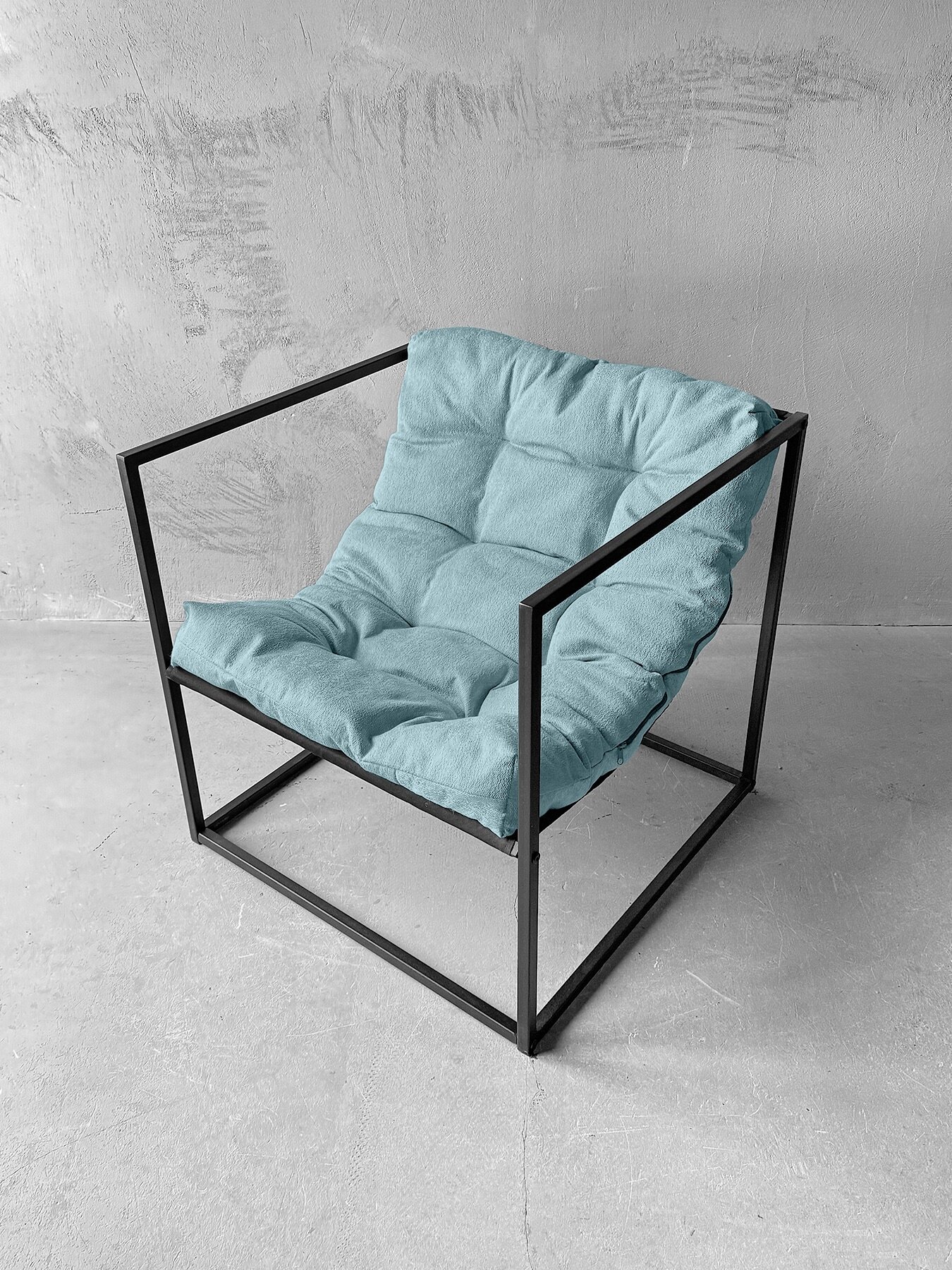 Кресло в стиле лофт, минимализм, Лофтовик + голубой рогожка