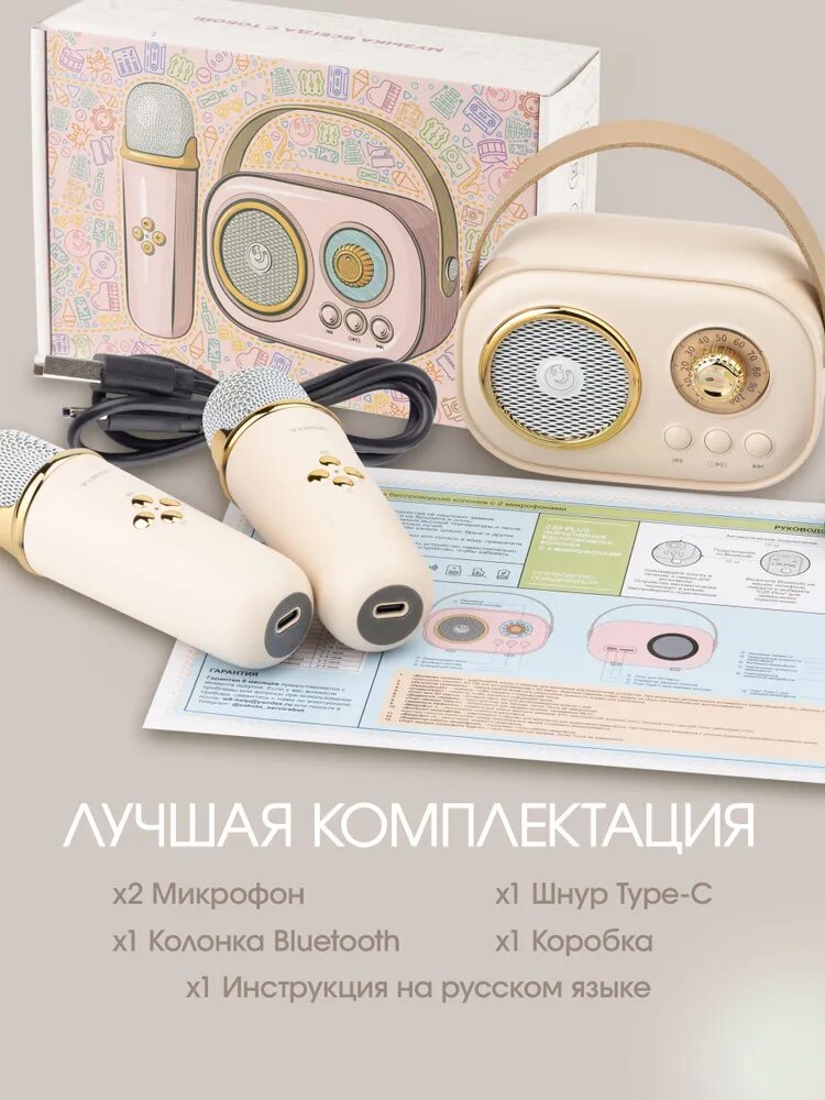 Караоке система с поддержкой Bluetooth, колонка с двумя беспроводными микрофонами1