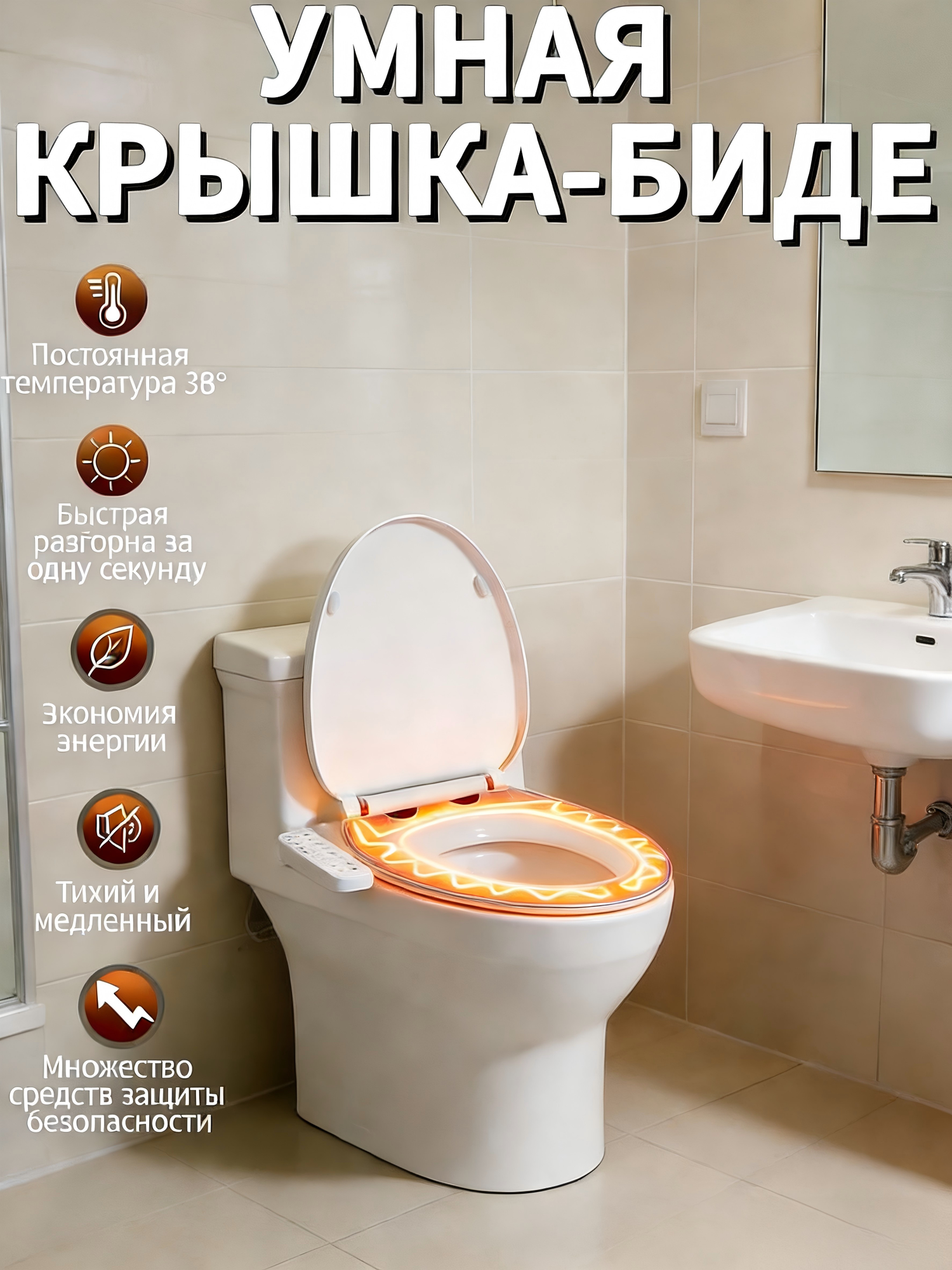 Умная крышка-биде накладка для унитаза 50-55cm Сиденье крышка для унитаза с микролифтом и доводчиком