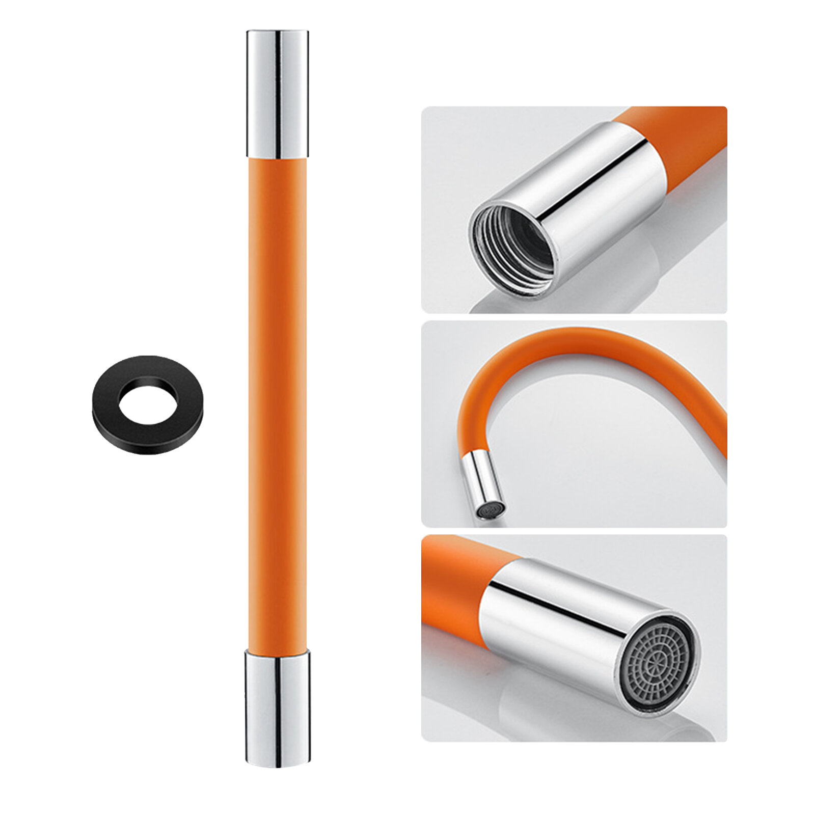360 Degree Faucet Sprayer Extension Hose Silicone Extension Tube с герметичной прокладкой и пузырьковым насадком, гибкий расширритель кранов, длина 20см/30см/50см, материалы силикон, нержавеющая сталь, медь, цвета оранжевый, черный, белый, для дома,