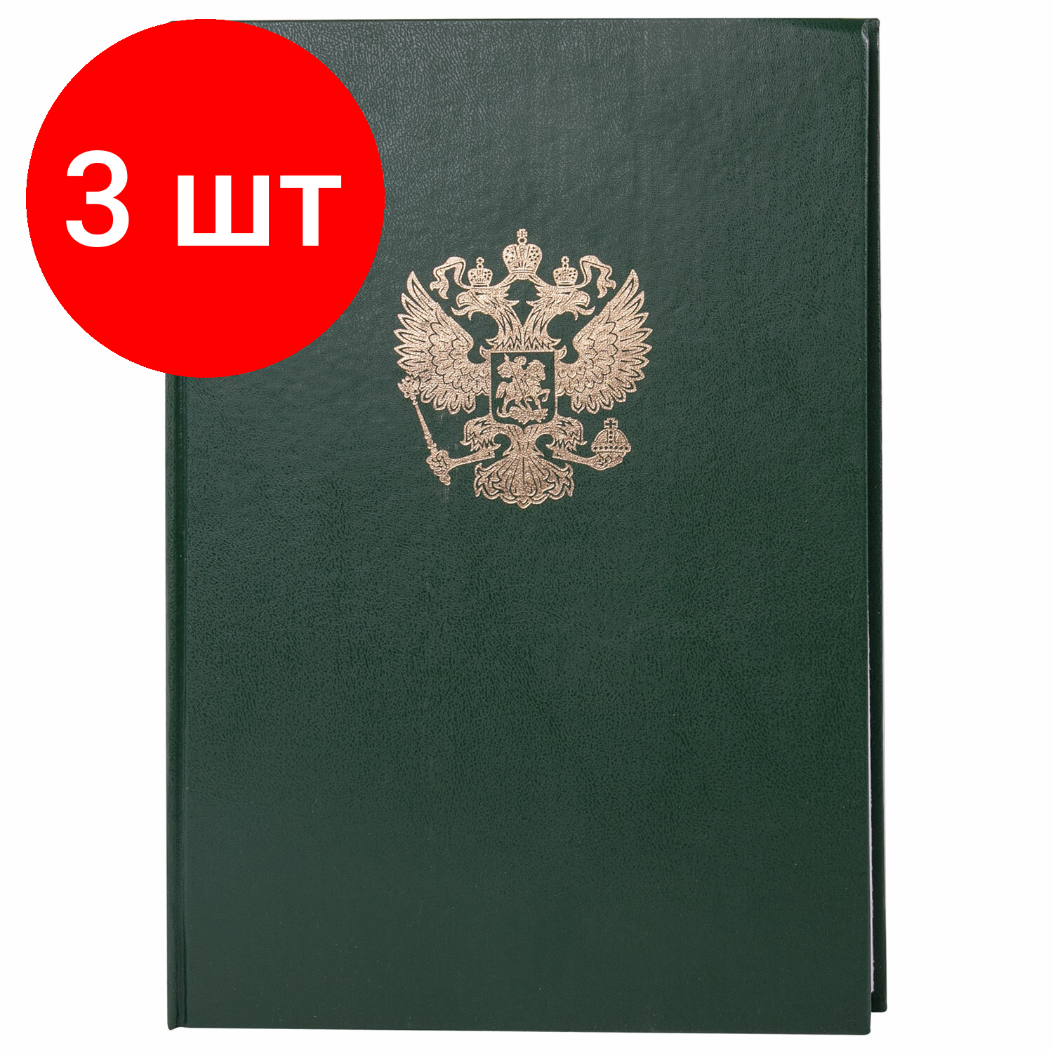 Комплект 3 шт, Книга учета 96 л, клетка, твердая, бумвинил, офсет, герб, А4 (200х290 мм), BRAUBERG, зеленая, 130277