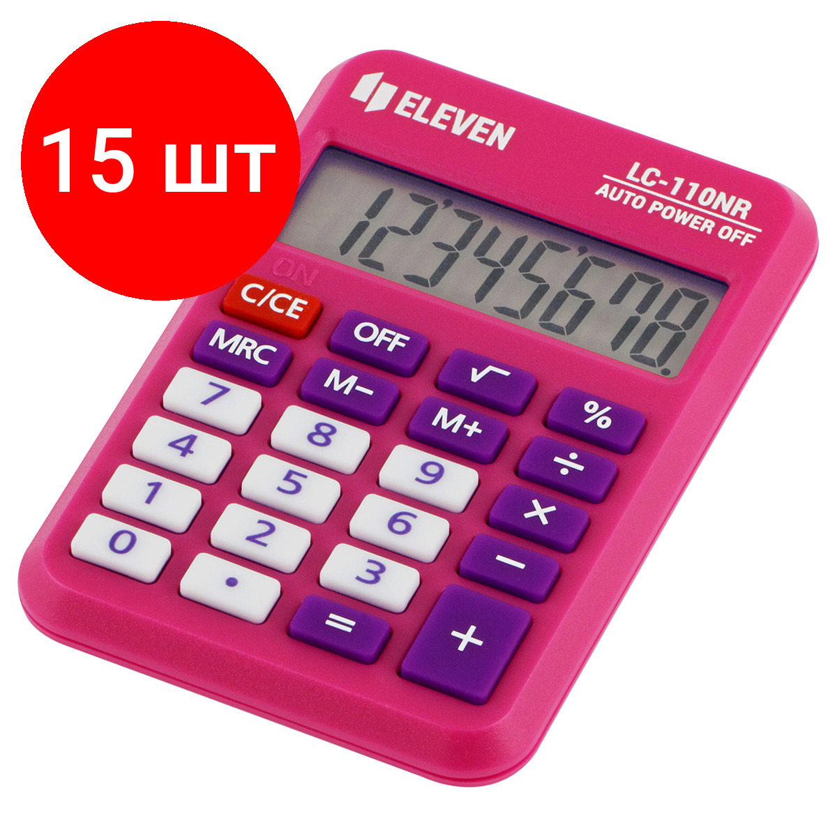 Комплект 15 шт, Калькулятор карманный Eleven LC-110NR-PK, 8 разрядов, питание от батарейки, 58*88*11мм, розовый