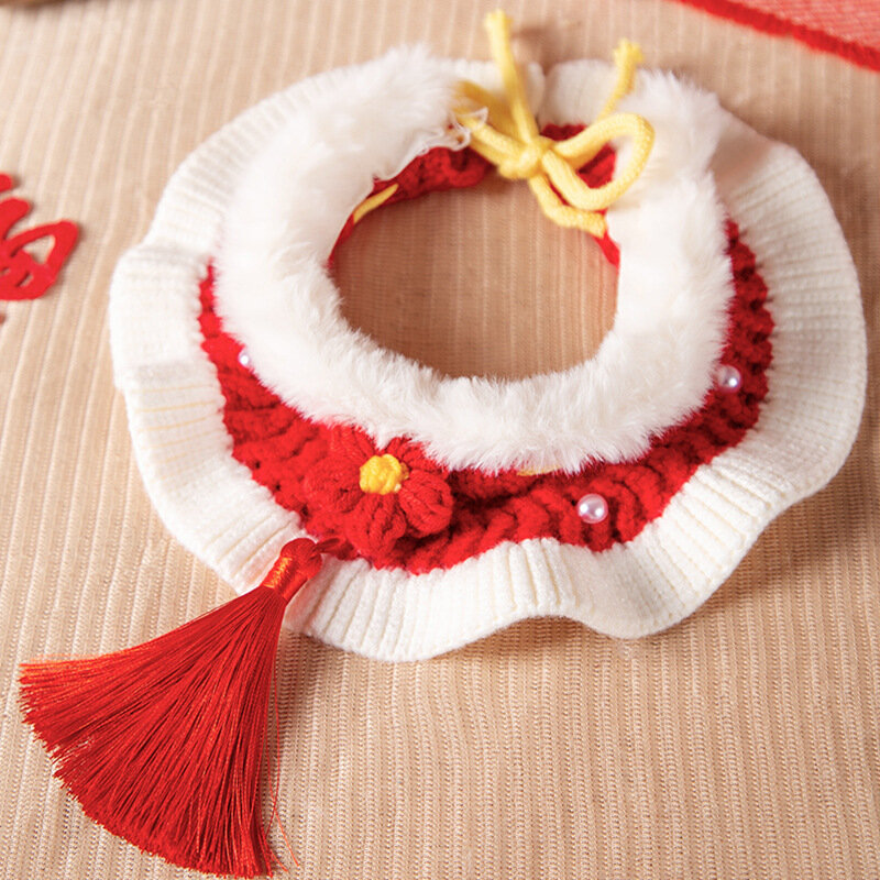 Новогодний вязаный ошейник для питомцев, рождественский праздничный регулируемый утеплитель для шеи, декор для собак, треугольный нагрудник для кошек