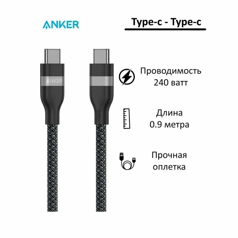 Кабель для мобильных устройств USB Type-C/USB Type-C, 0.9 м, черный