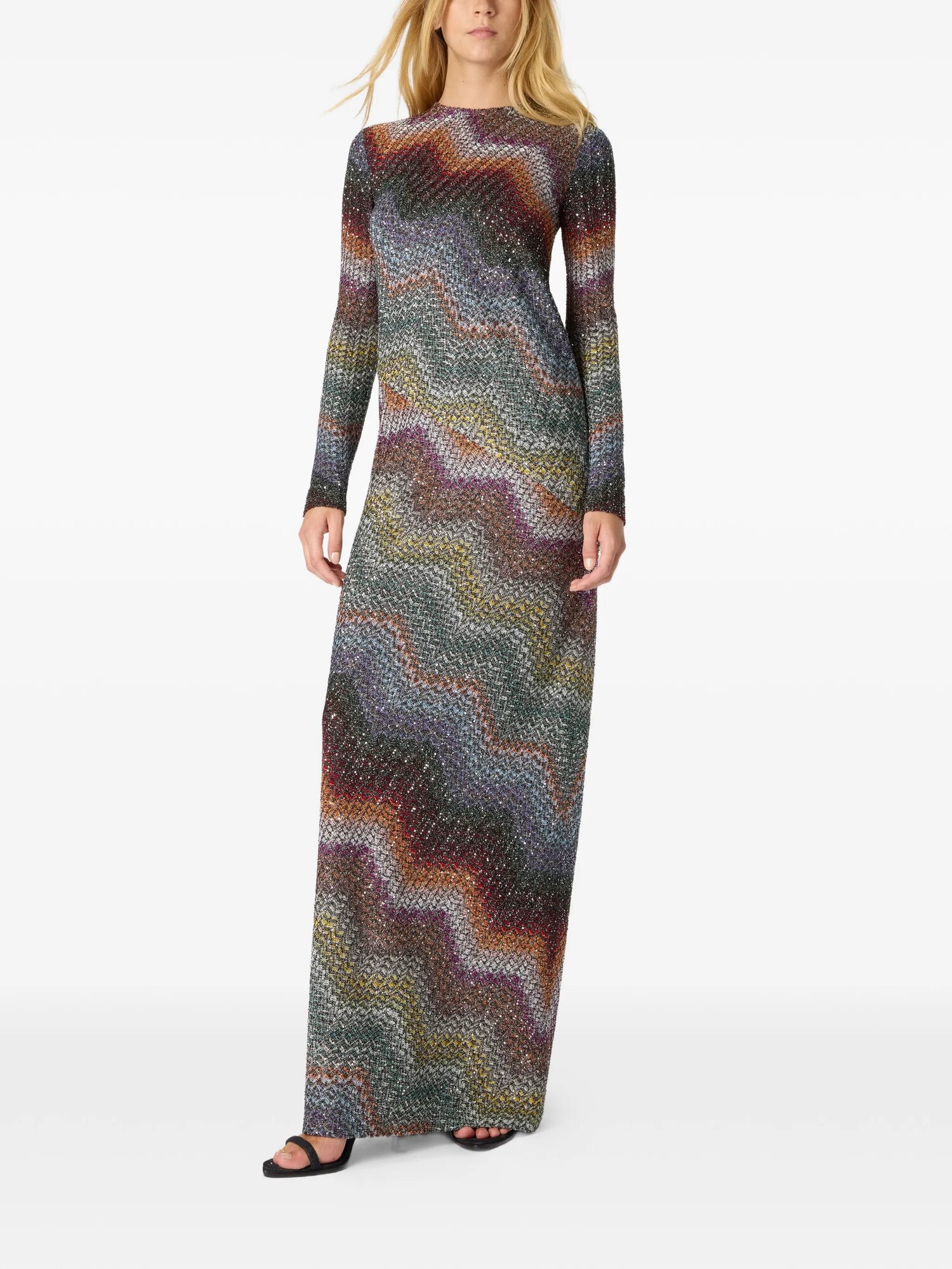 Платье Missoni Zigzag-pattern long-sleeved maxi dress, размер 42, grey — фото 1