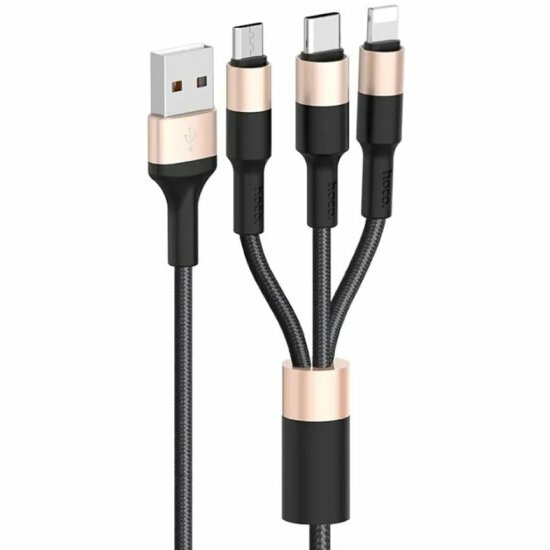 Кабель Hoco X26 Xpress one 80275 USB-A - Lightning/USB-C/micro USB, 1м, черный с золотым