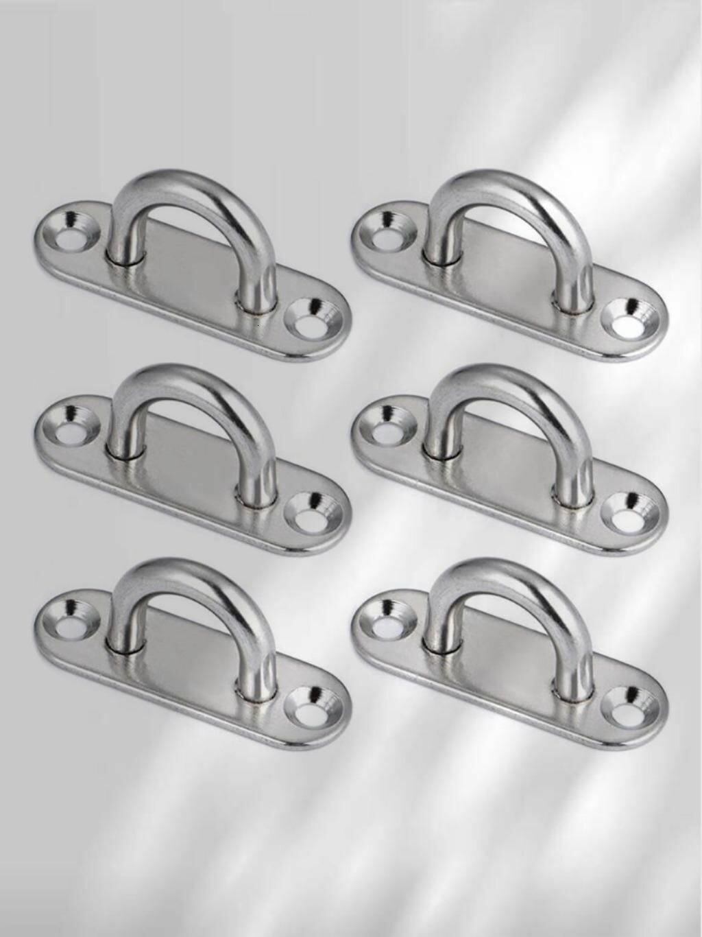 Крепежная пластина с овальным отверстием 5 мм, нержавеющая сталь, 6 шт, Серебро