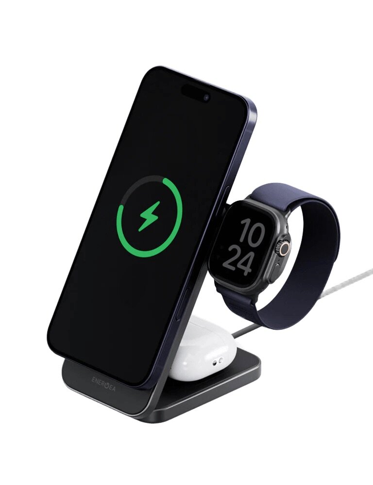 Беспроводное зарядное устройство EnergEA MagTrio 2 3in1 magnetic wireless foldable charger Qi2 25W Gunmetal