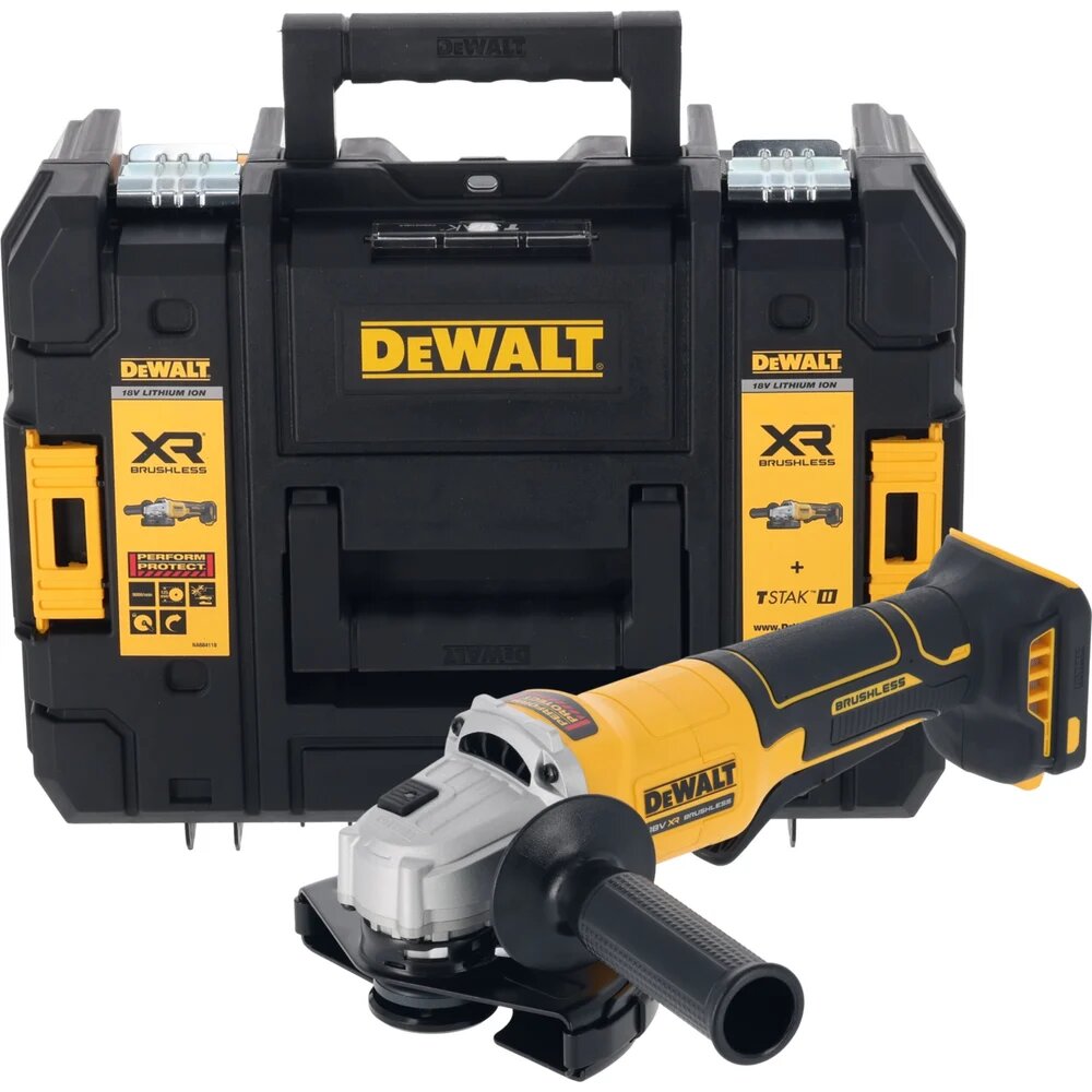 Dewalt Аккумуляторная угловая шлифмашина DCG408NT, 18 В, 125 мм, 9000 об/мин, без АКБ и ЗУ, в кейсе TSTAK () DCG408NT-XJ