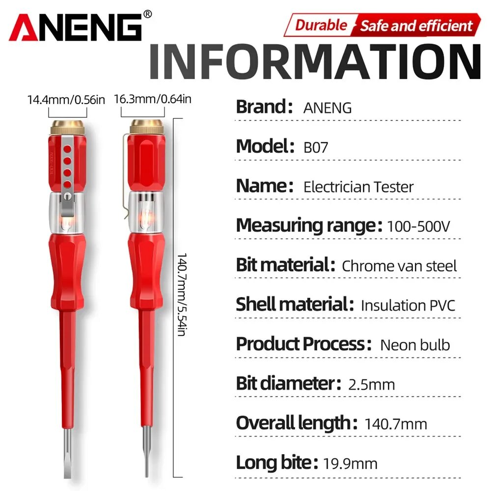 ANENG Electrician Tester B07, 100-500V, Red, 2 pcs