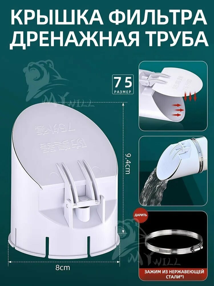 Дренажная труба крышка фильтра, Пластиковый горизонтальный сливной клапан для 75 труб