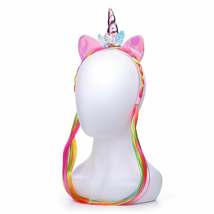 Ободок карнавальный Oubaoloon "Единорожка" из полимерных материалов и текстиля