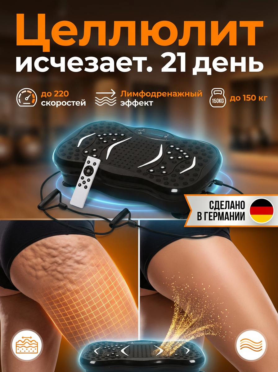 Виброплатформа для похудения 150 кг тренажер кардио степпер, пульт, чёрный, с Bluetooth