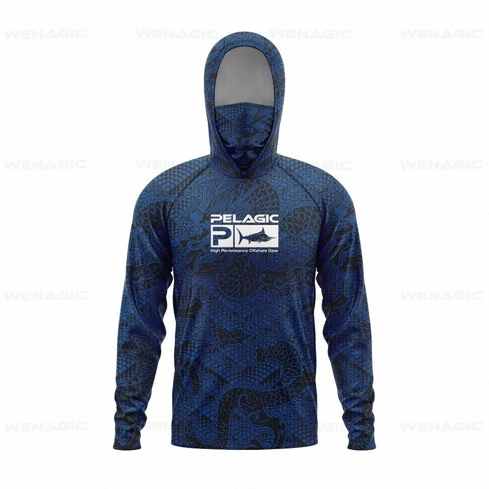 PELAGIC Джерси мужская для рыбалки с капюшоном с принтом Точки, рыболовный лонгслив летний солнцезащитный