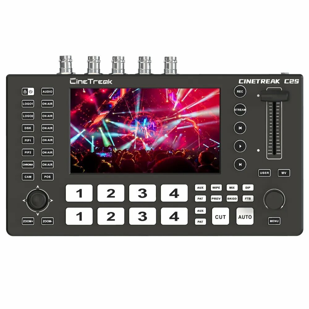 Видеомикшер-коммутатор Cinetreak C2S, коммутатор потоковой передачи в реальном времени с 4 выходами HDMI и SDI, 5,5-дюймовый экран FHD с поддержкой записи через USB, обновления UVC и NDI