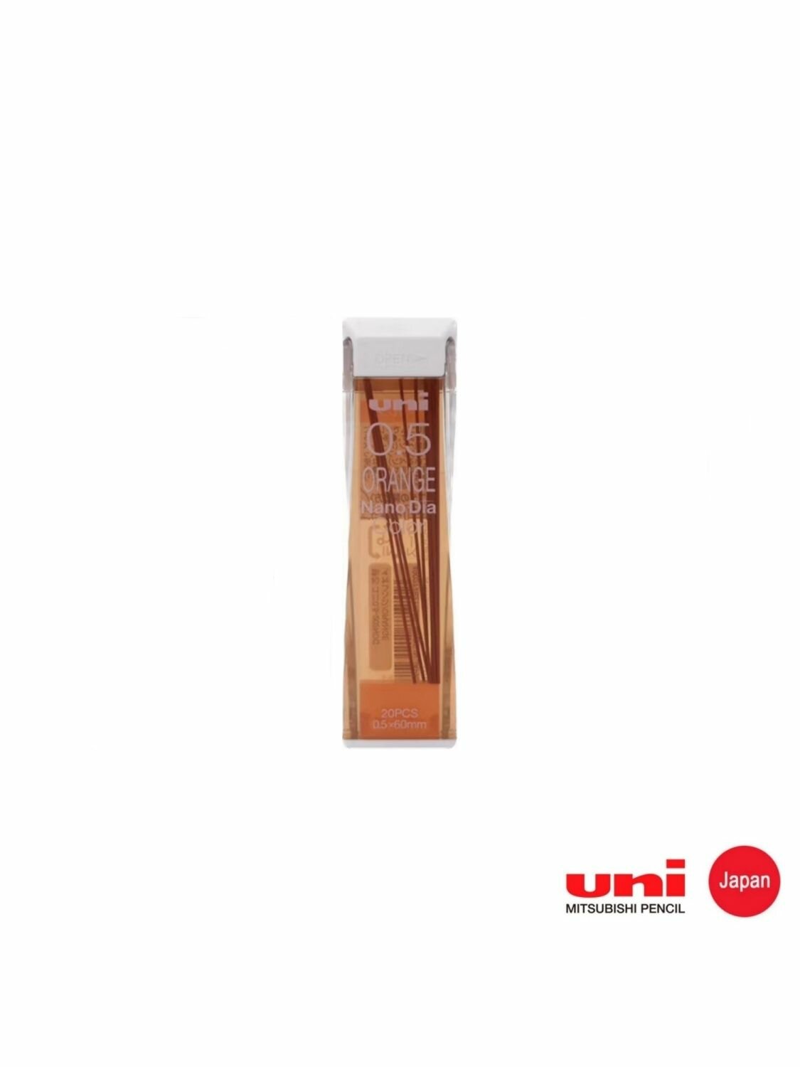 Цветные грифели (стержни) для механического карандаша Uni 202NDC, 1 пенала по 20 стержней, 0,5мм оранжевый