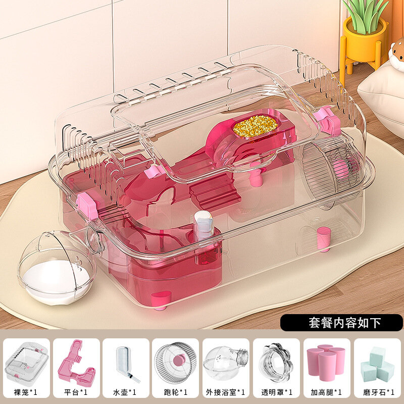 Роскошная очень большая клетка для виллы, полностью прозрачная золотая клетка для хомяка с беговым колесом, просторная клетка для домашних животных