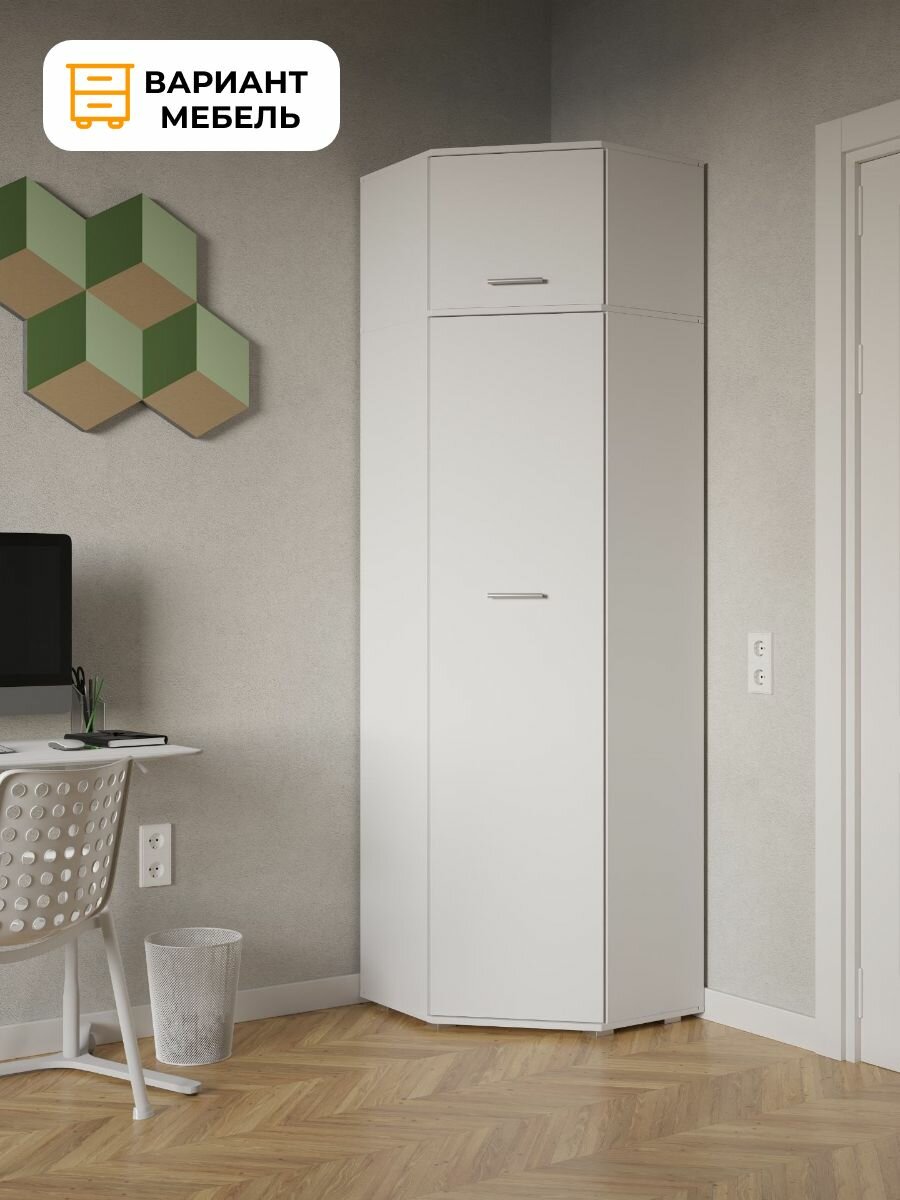 Шкаф для одежды угловой распашной Freya, белый, с антресолью