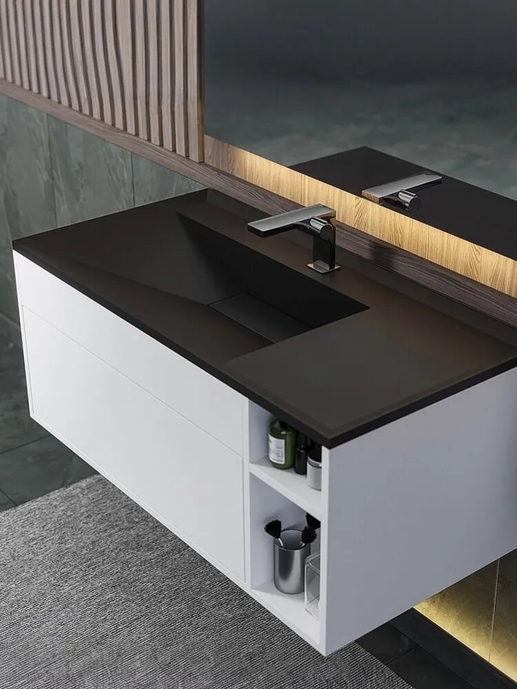 Раковина кварцевая для ванной Uperwood Lotus Quartz, 100х50х13 см, черная матовая, космос