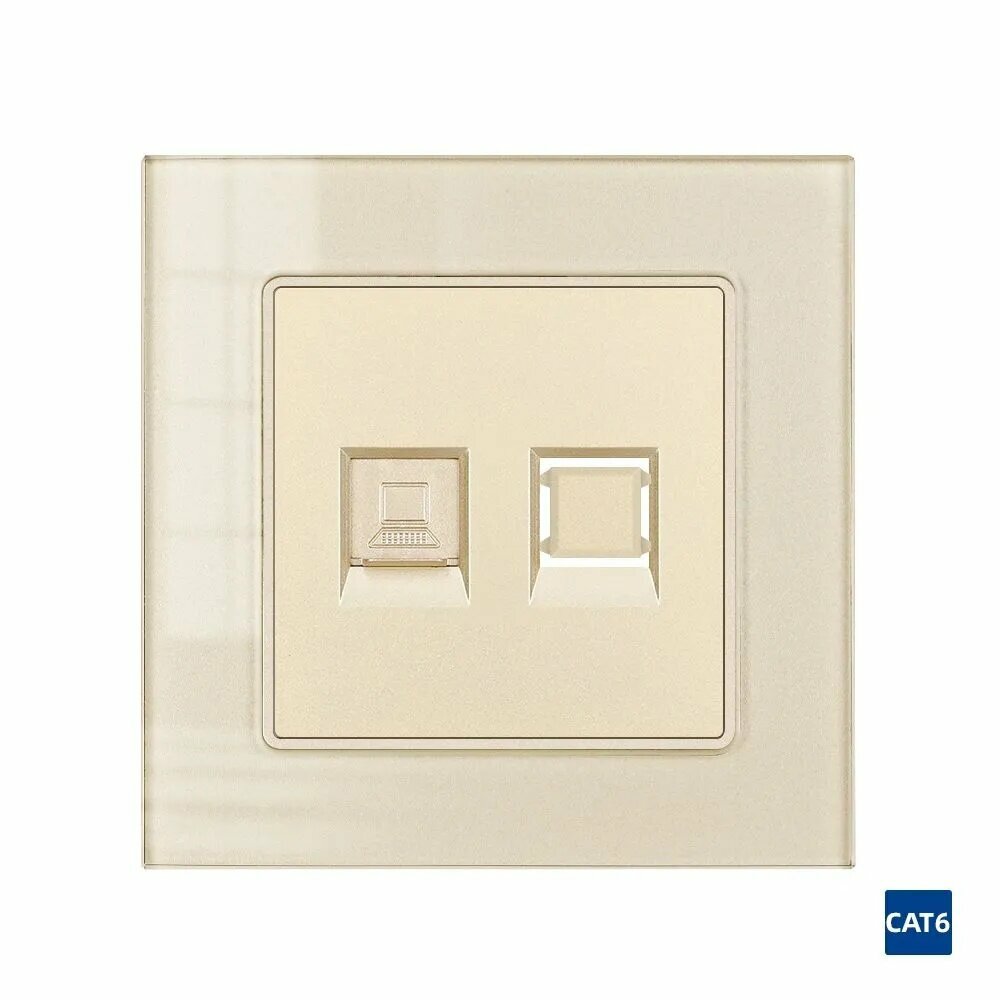 Розетка компьютерная 1-местная RJ-45 cat6 Золотой + Рамка 1 шт в комплекте.