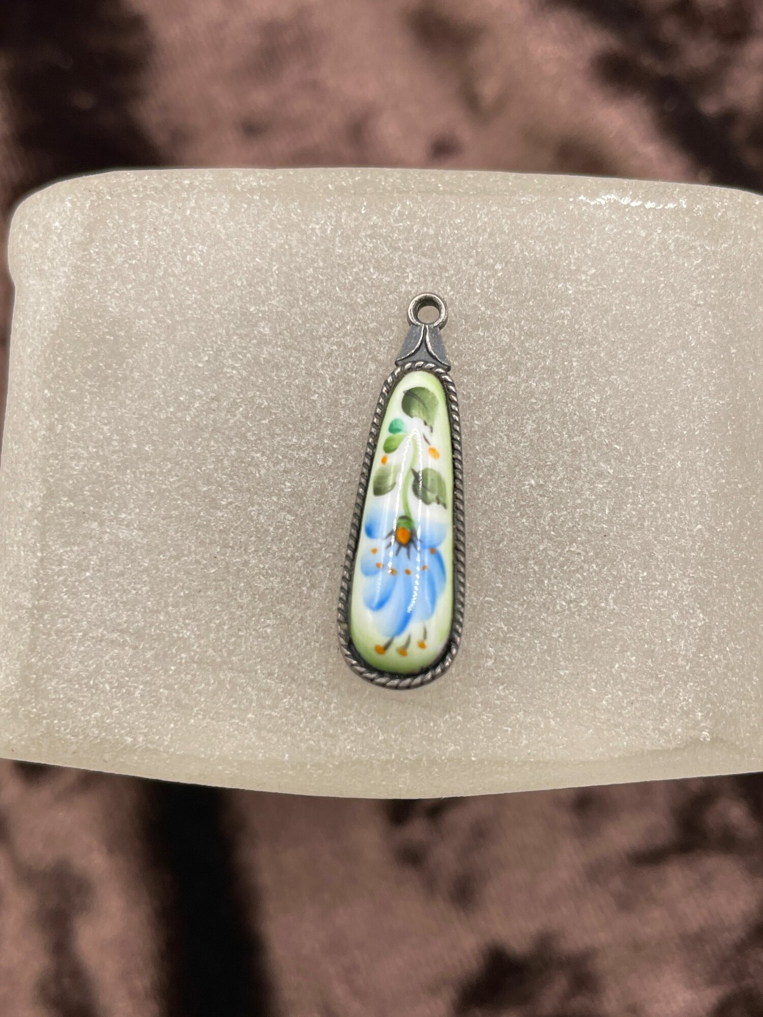 Винтажный кулон подвеска, финифть, мельхиор