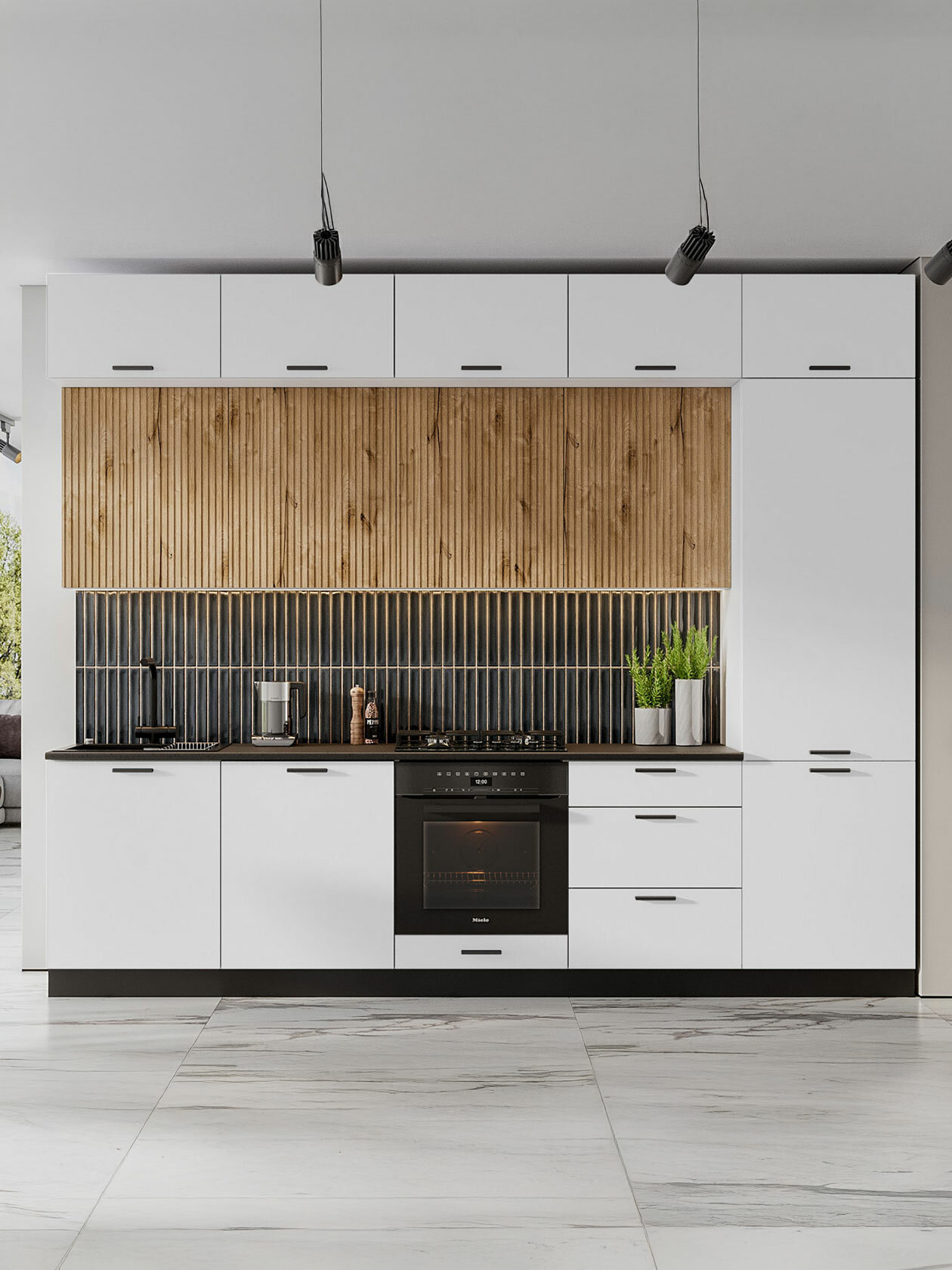 Кухонный гарнитур Комби 3 м, мебель для дома и кухни, Белый / Дуб Торонто / Бланж