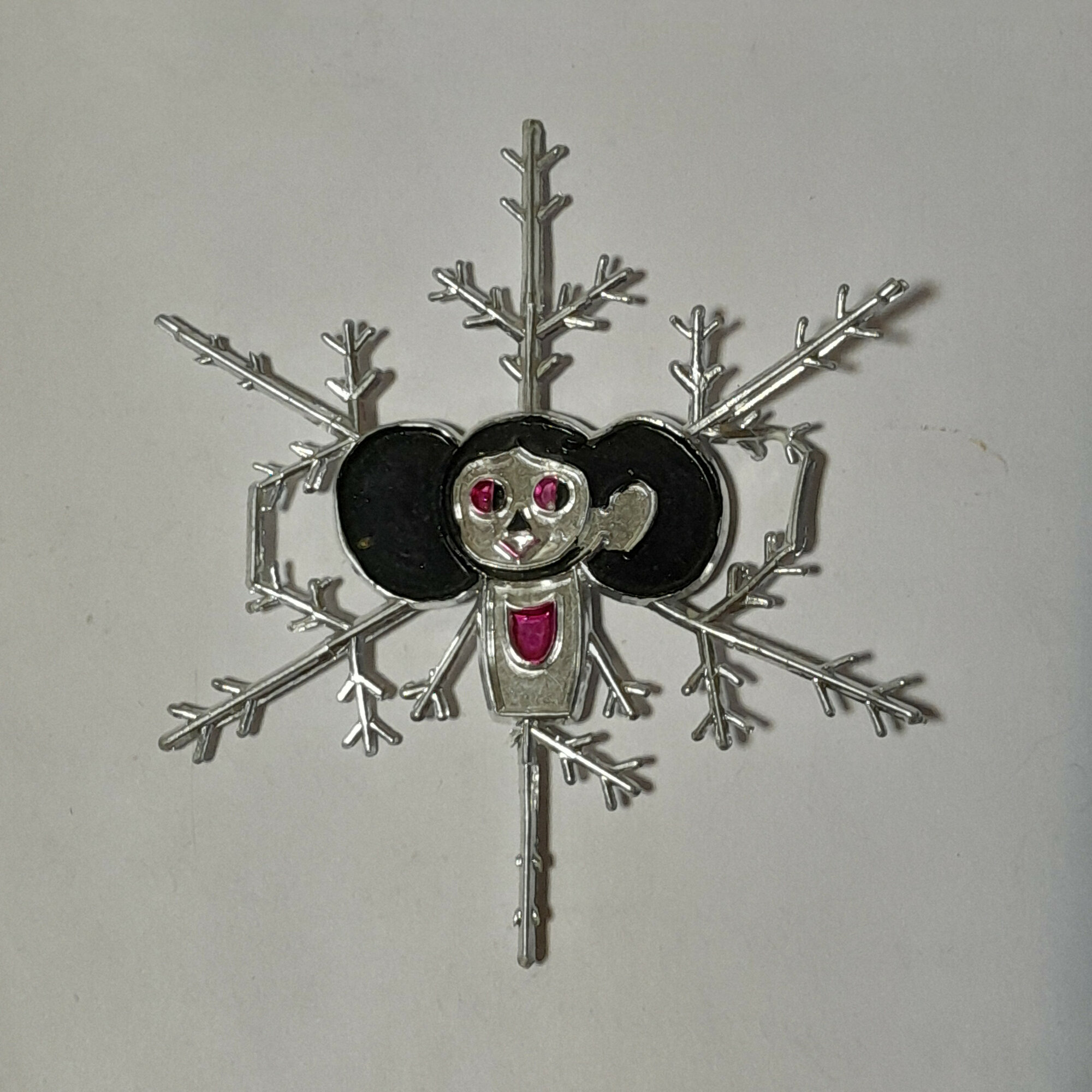 Ёлочная игрушка, снежинка, Чебурашка, редкая, винтажная, коллекционная, пластик