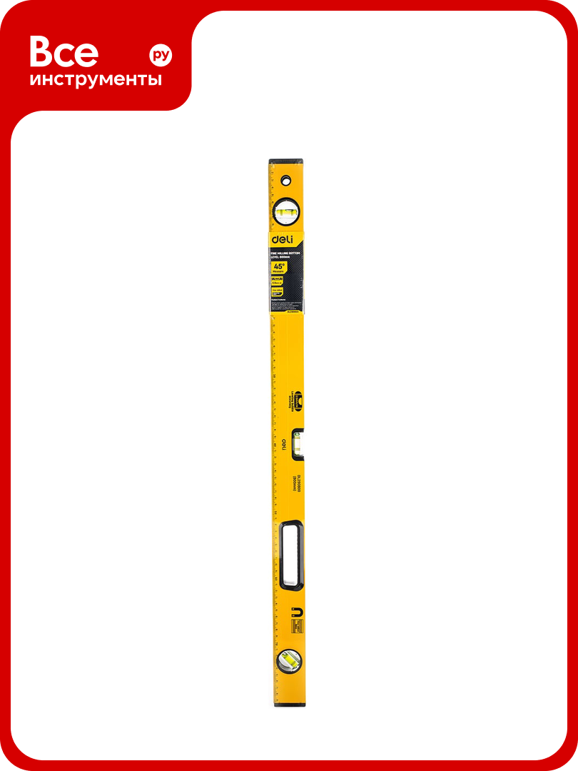 Строительный уровень пузырьковый DELI 800мм DL290800 (3 глазка, магнит, отверстия для подвеса) 98294