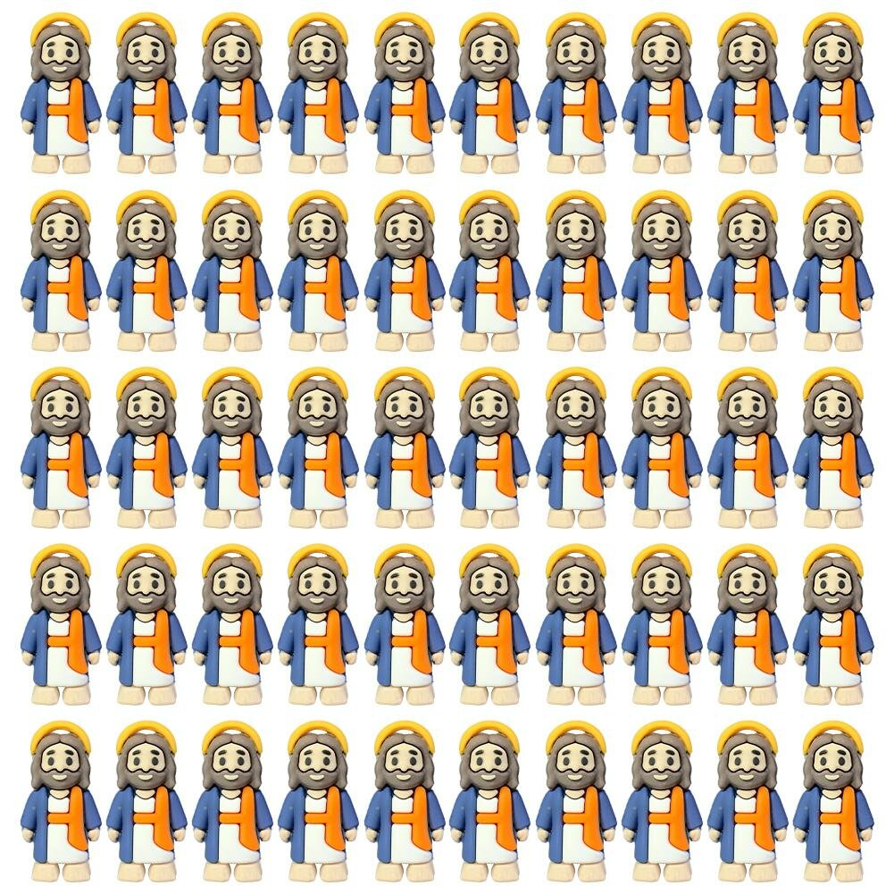 50 маленьких фигурок Иисуса в виде кулонов - украшения из ПВХ в христианском стиле, религиозные сувениры для вечеринки, аксессуары для шнурков для наполнения пасхальных подарочных пакетов (3,9 см)
