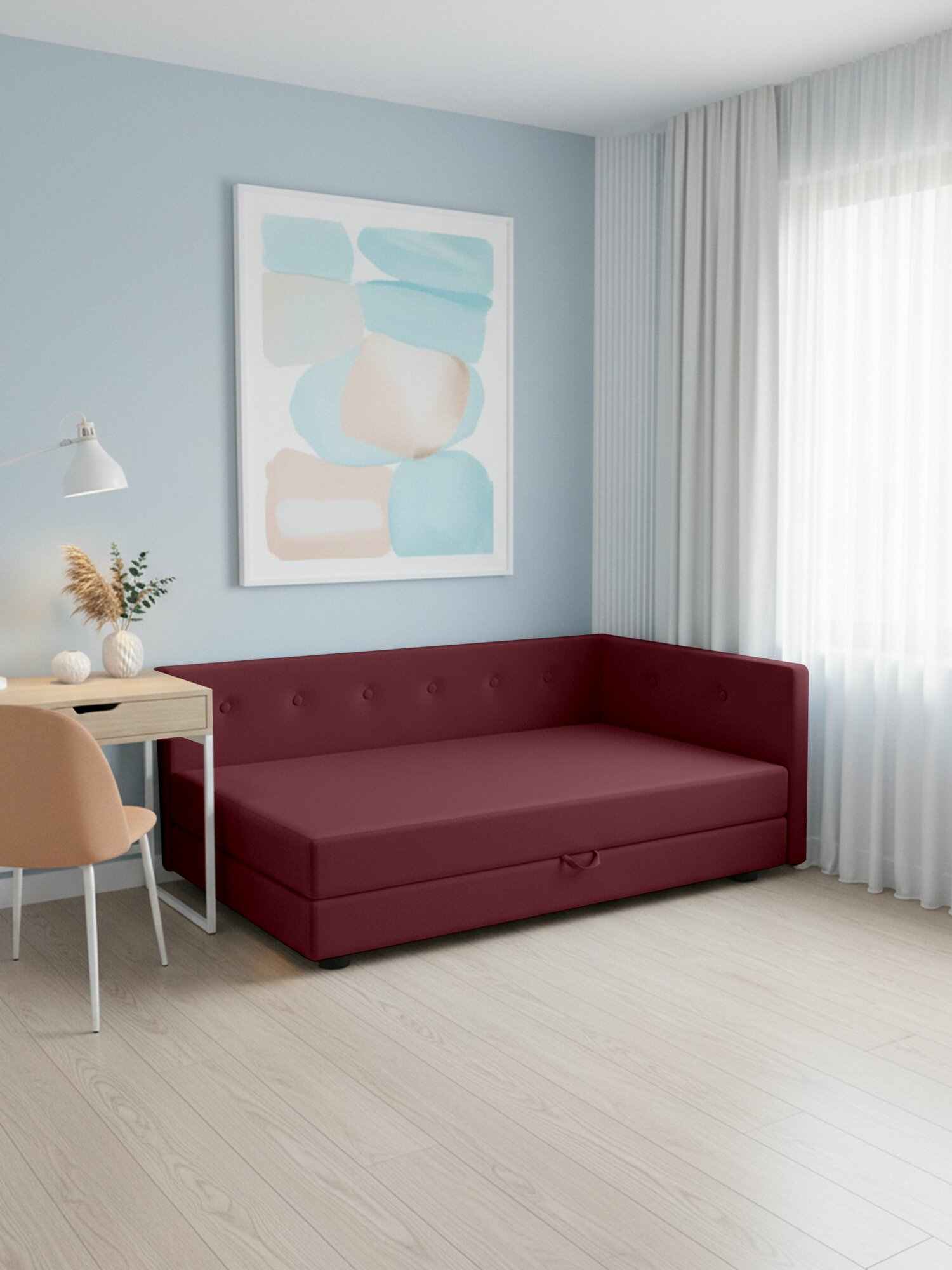 Тахта Лира Справа фокус- мебельная фабрика 130х210х76 см бордовый