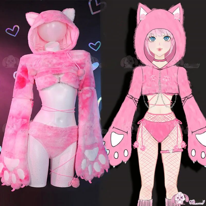 Giyu Аниме розовый кот плюшевые пижамы костюм М